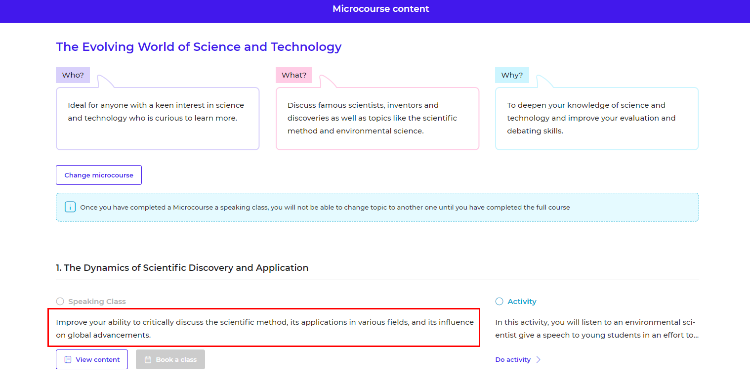 Content and dynamics of the classes – Student Support